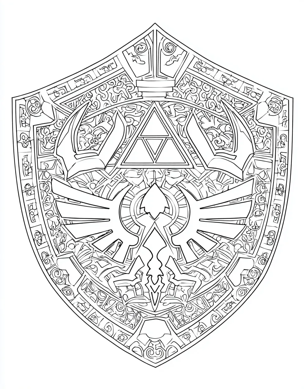 Stylized Zelda Shield Coloring Page for Adults - Free Coloring Page ...