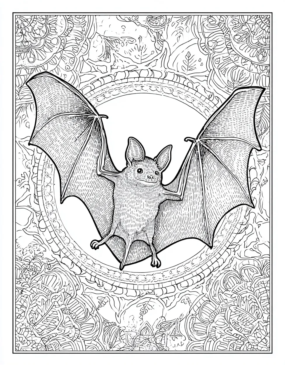 Mandala-Inspired Cave Bat Coloring Page for Relaxation - Free Coloring ...