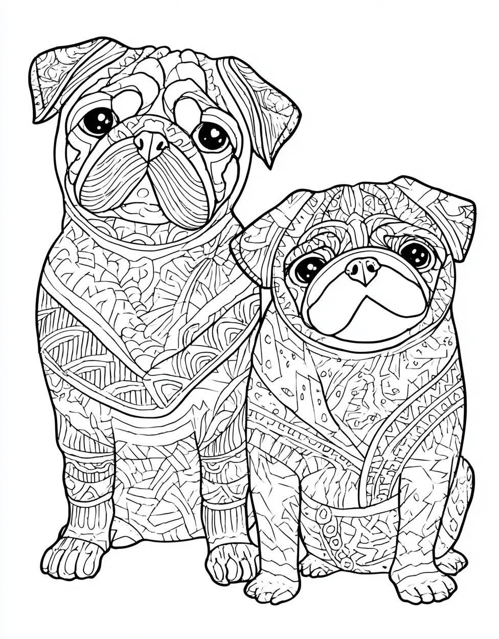 Intricate Food Dressed Pugs Coloring Page for Adults - Free Coloring ...