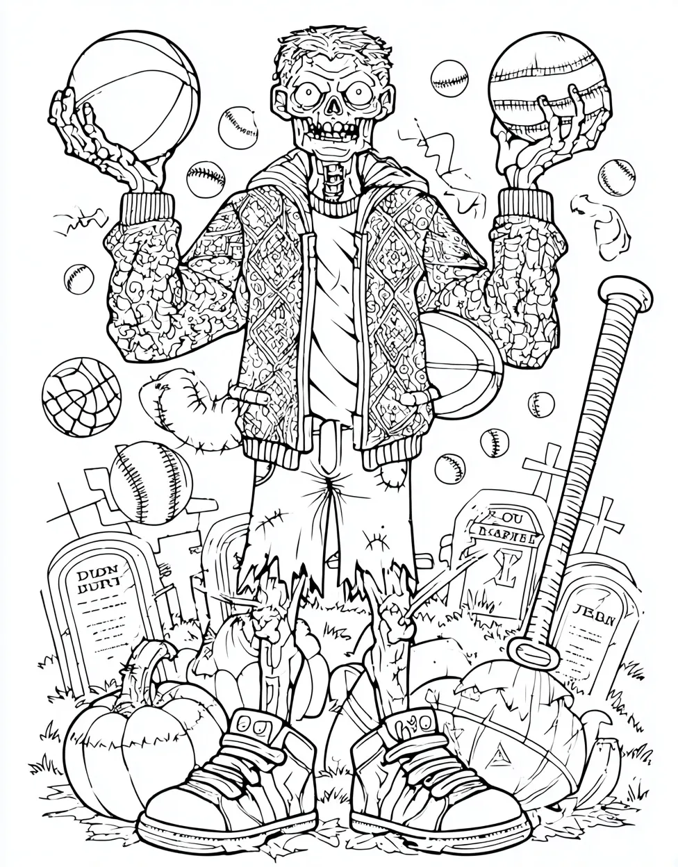 Spooky Zombie All Star Coloring Page for Grown-Ups - Free Coloring Page ...
