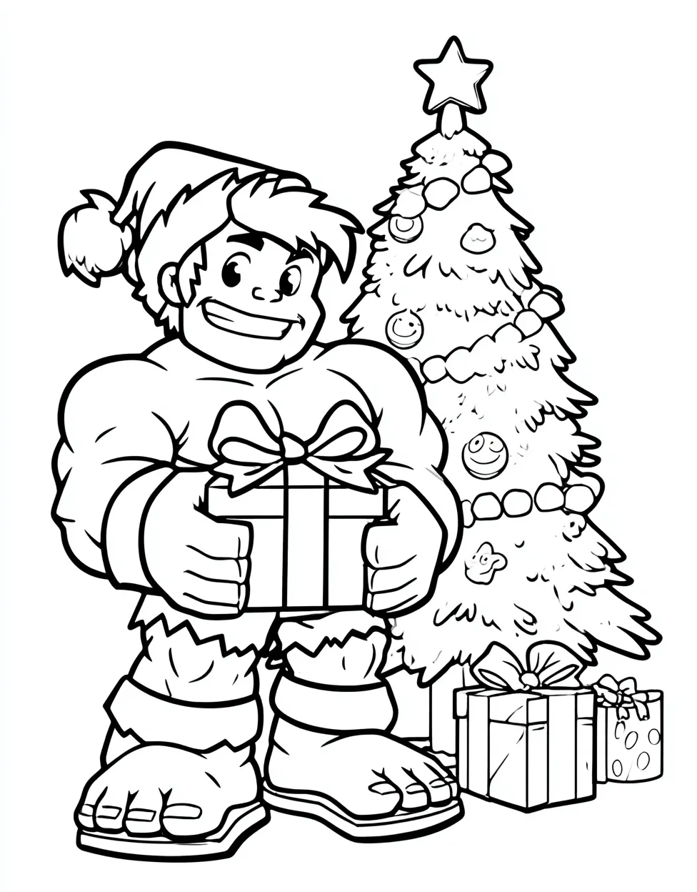 Festive Hulk Christmas Coloring Fun for Young Kids - Free Coloring Page ...