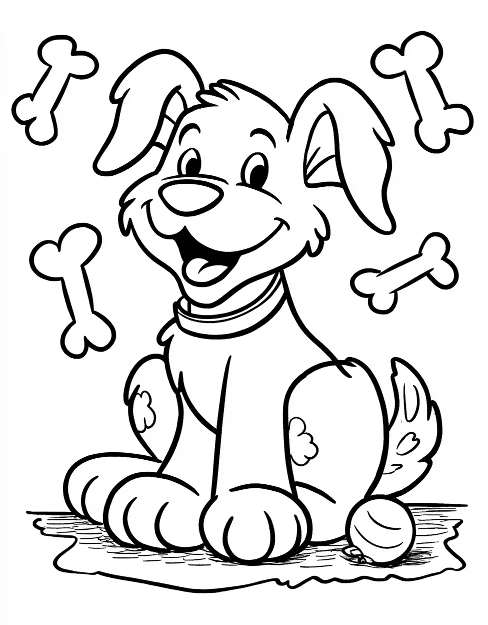 Smiling Dog Surrounded by Toys Coloring Page - Free Coloring Page ...