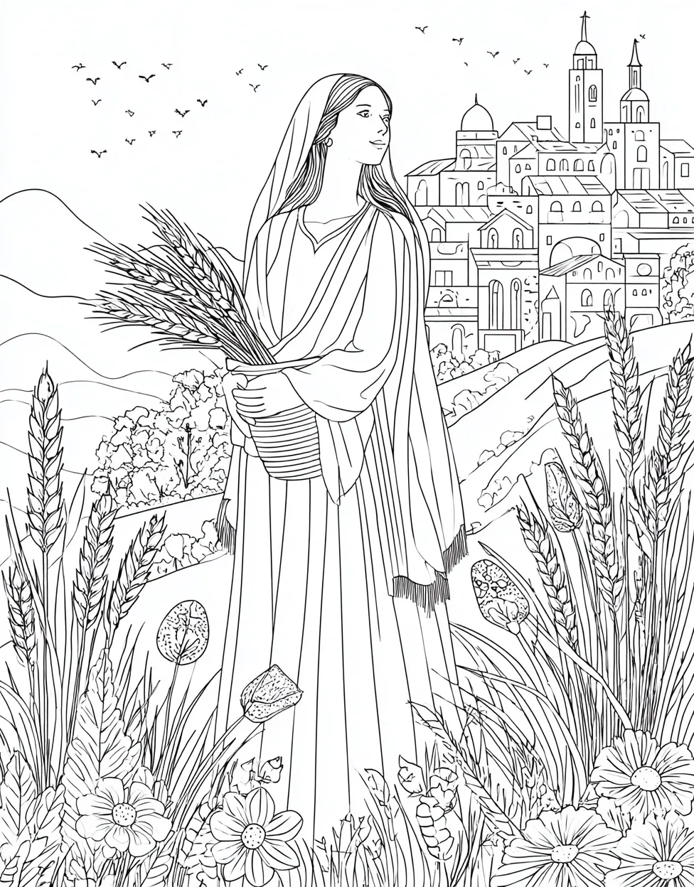 Ruth's Story: Medium Difficulty Bible Coloring Page - Free Coloring ...
