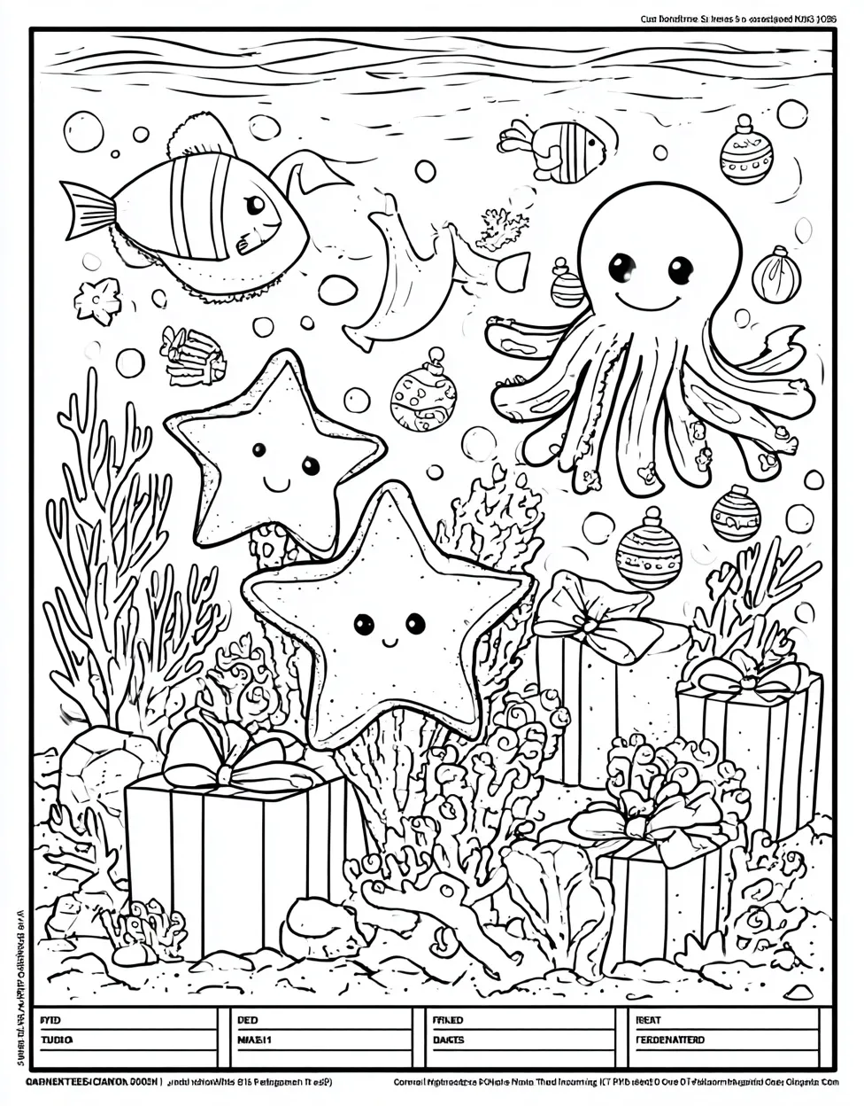 Cheerful Underwater Christmas Reef Coloring Page - Free Coloring Page ...