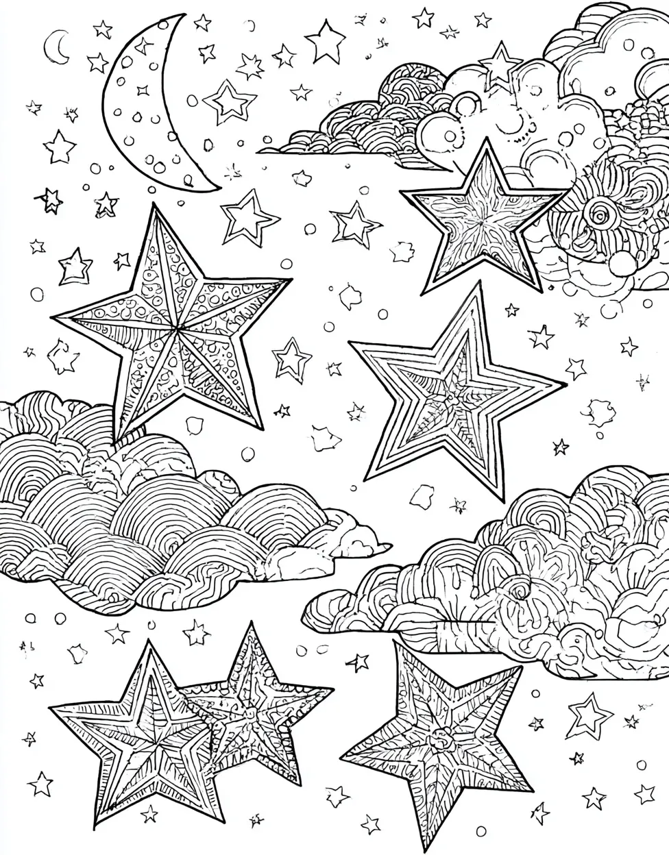 Whimsical Star Coloring Pages for Adults PDF - Free Coloring Page ...