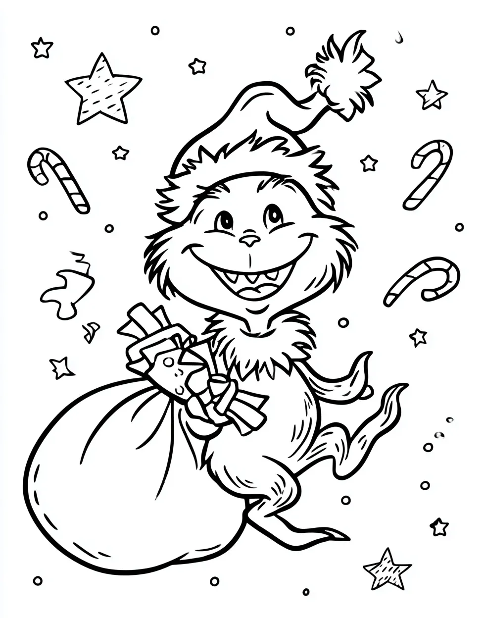 Cheerful Grinch Christmas Coloring Page for Kids - Free Coloring Page ...