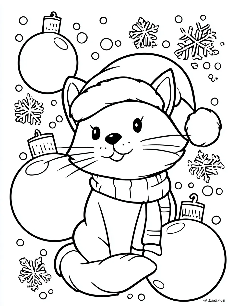 Adorable Christmas Cat Coloring Page for Young Kids - Free Coloring ...