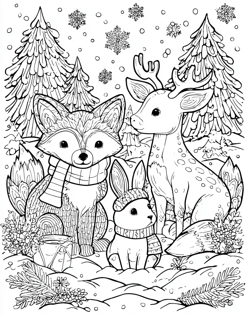 Charming Winter Animals Coloring Pages for Adults - Free Coloring Page ...